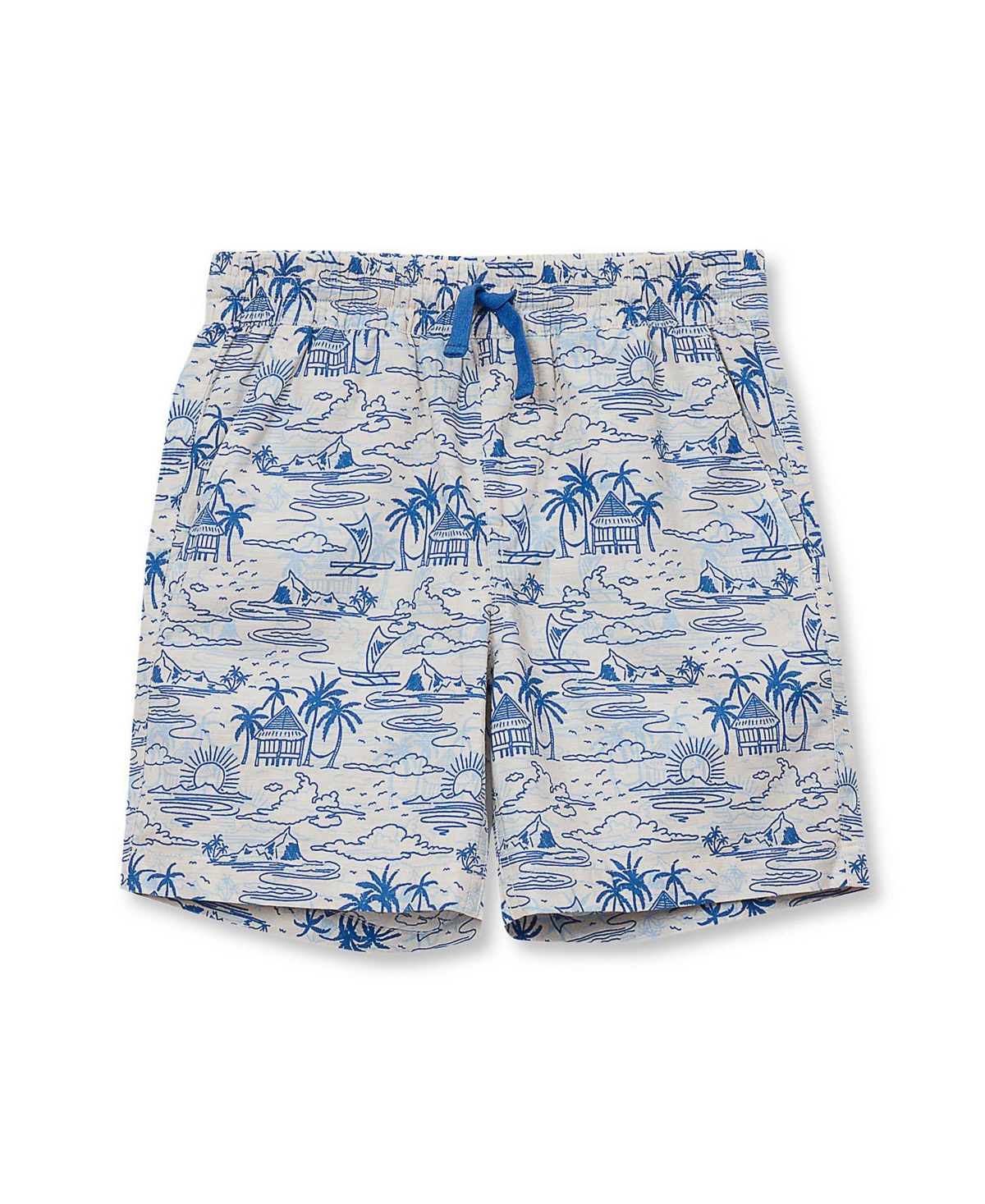Click here for Lands End Boys Linen Slub Shorts - Blue palm islan... prices