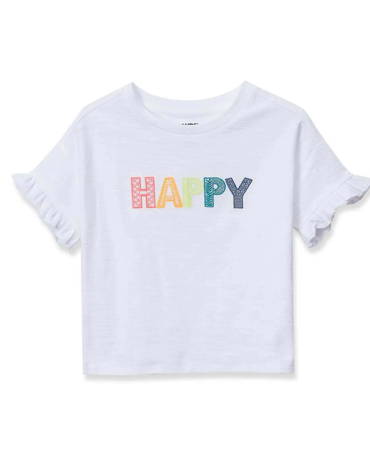 Click here for Lands End Girls Short Sleeve Ruffle Tee - Happy/wh... prices