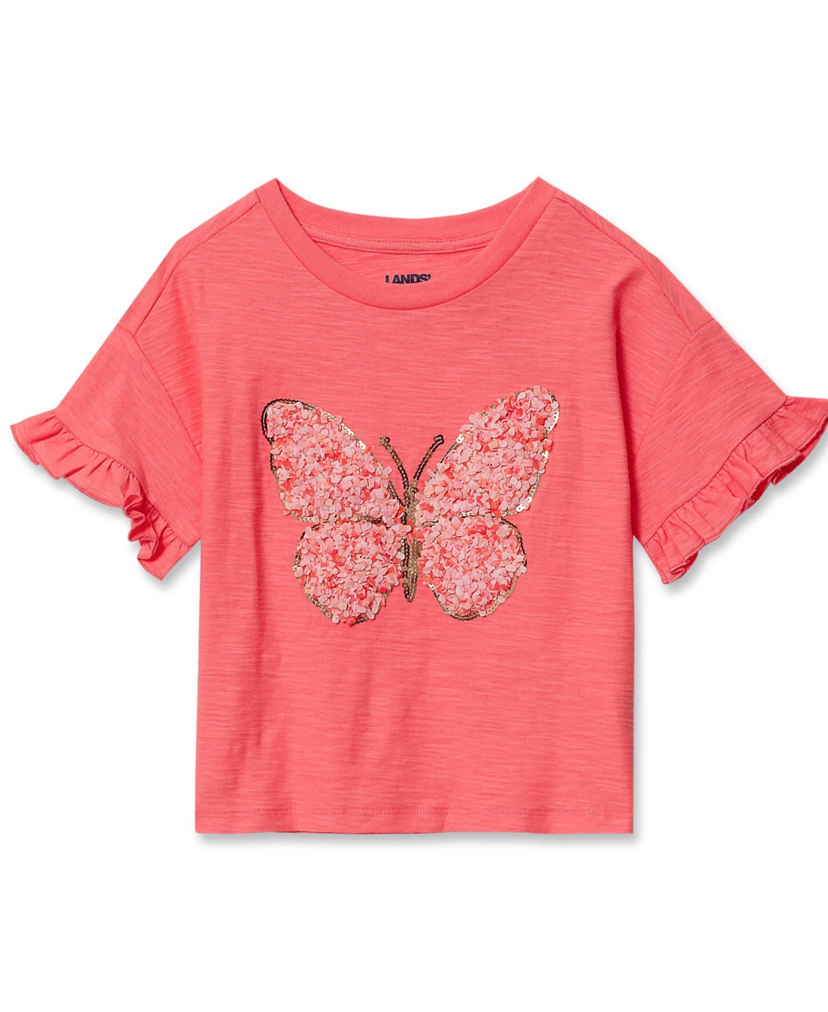 Click here for Lands End Girls Short Sleeve Ruffle Tee - Butterfl... prices