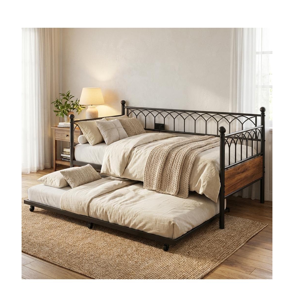 Click here for gaomon Twin Daybed with Trundle  Metal Sofa Bed Fr... prices