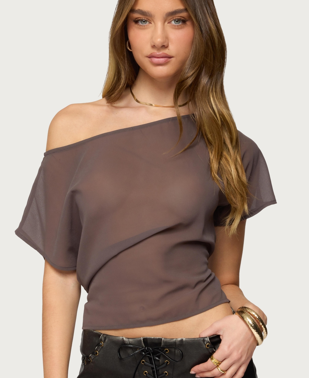 Click here for Edikted Womens Noria Sheer Chiffon Off Shoulder To... prices
