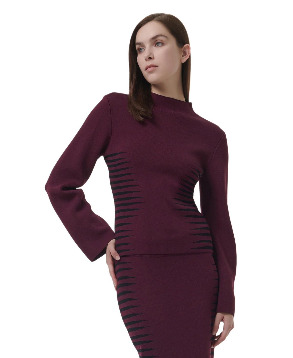 Click here for Leem Womens Jacquard Knit Fitted Top - Red prices