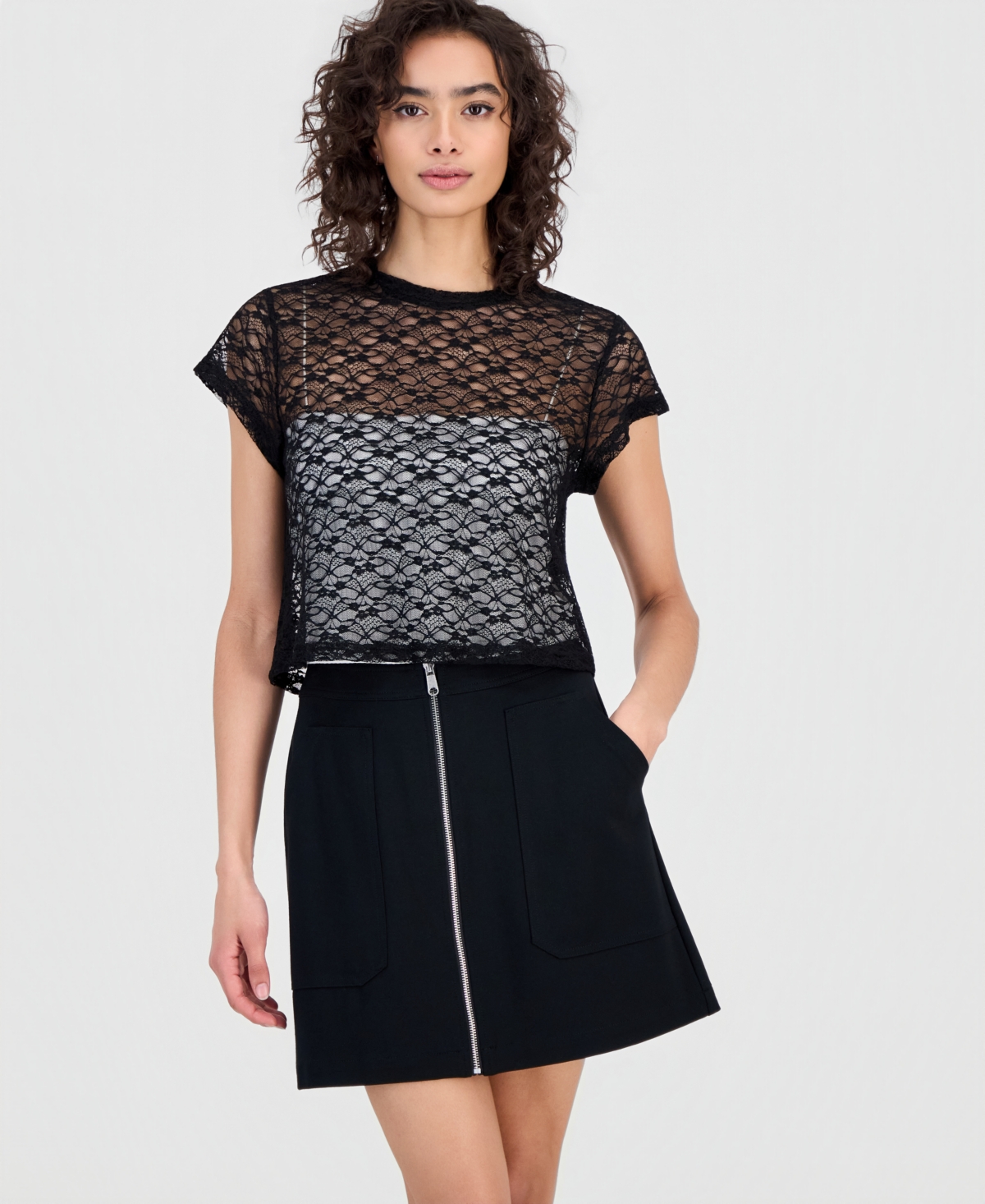 Click here for Bar Iii Womens Boxy Lace T-Shirt  Macys Exclusive... prices