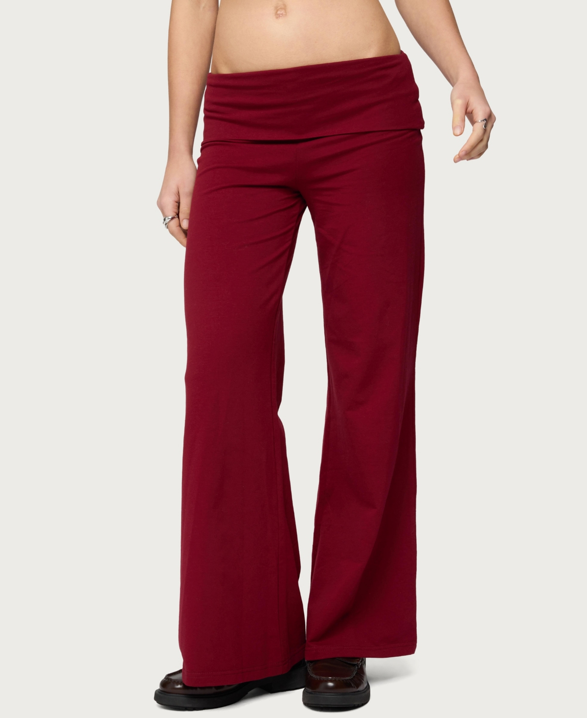 Click here for Edikted Womens Wide Leg Fold Over Pants - Burgundy prices