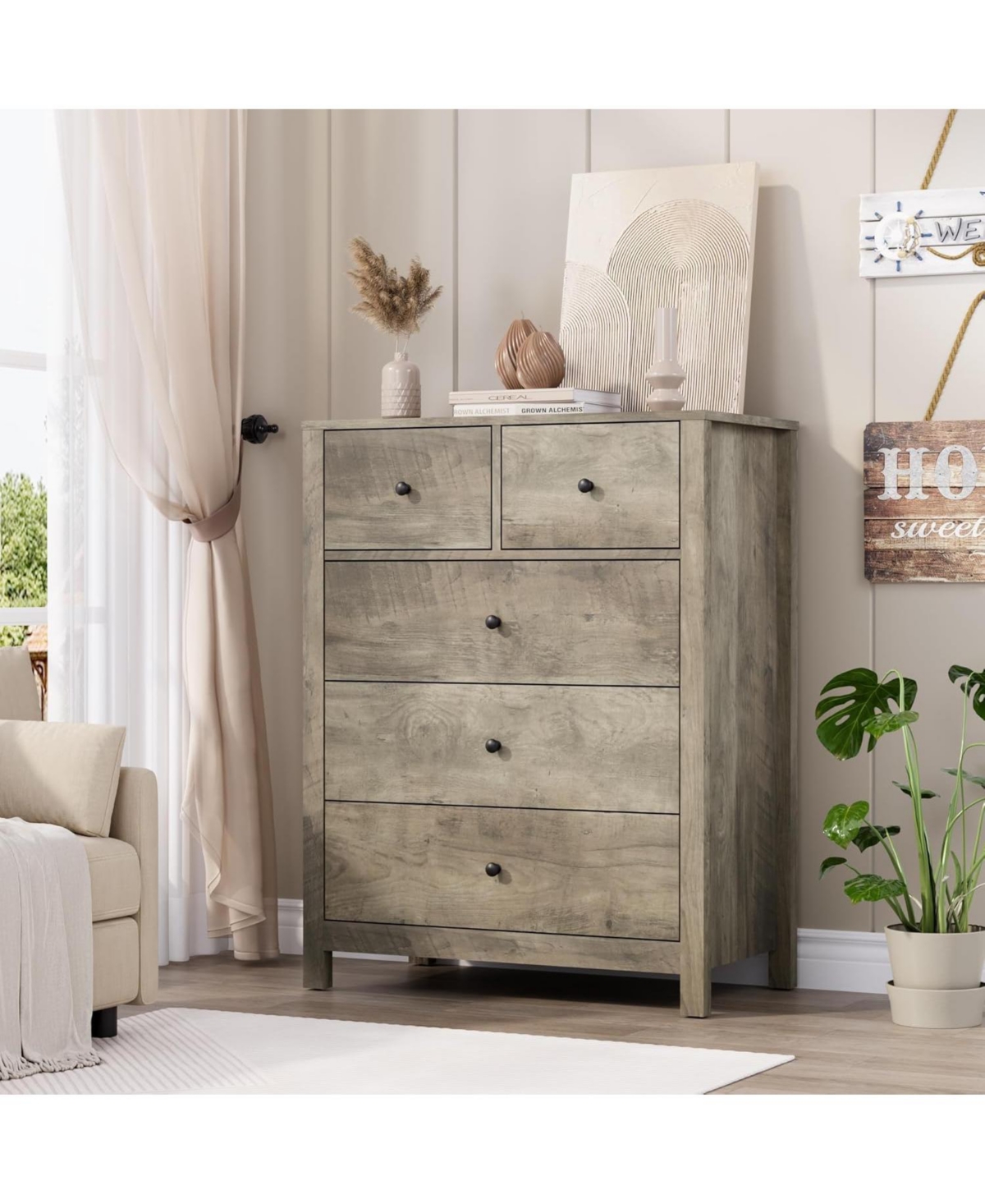 Click here for gaomon 5 Drawer Dresser for Bedroom  Modern Tall D... prices