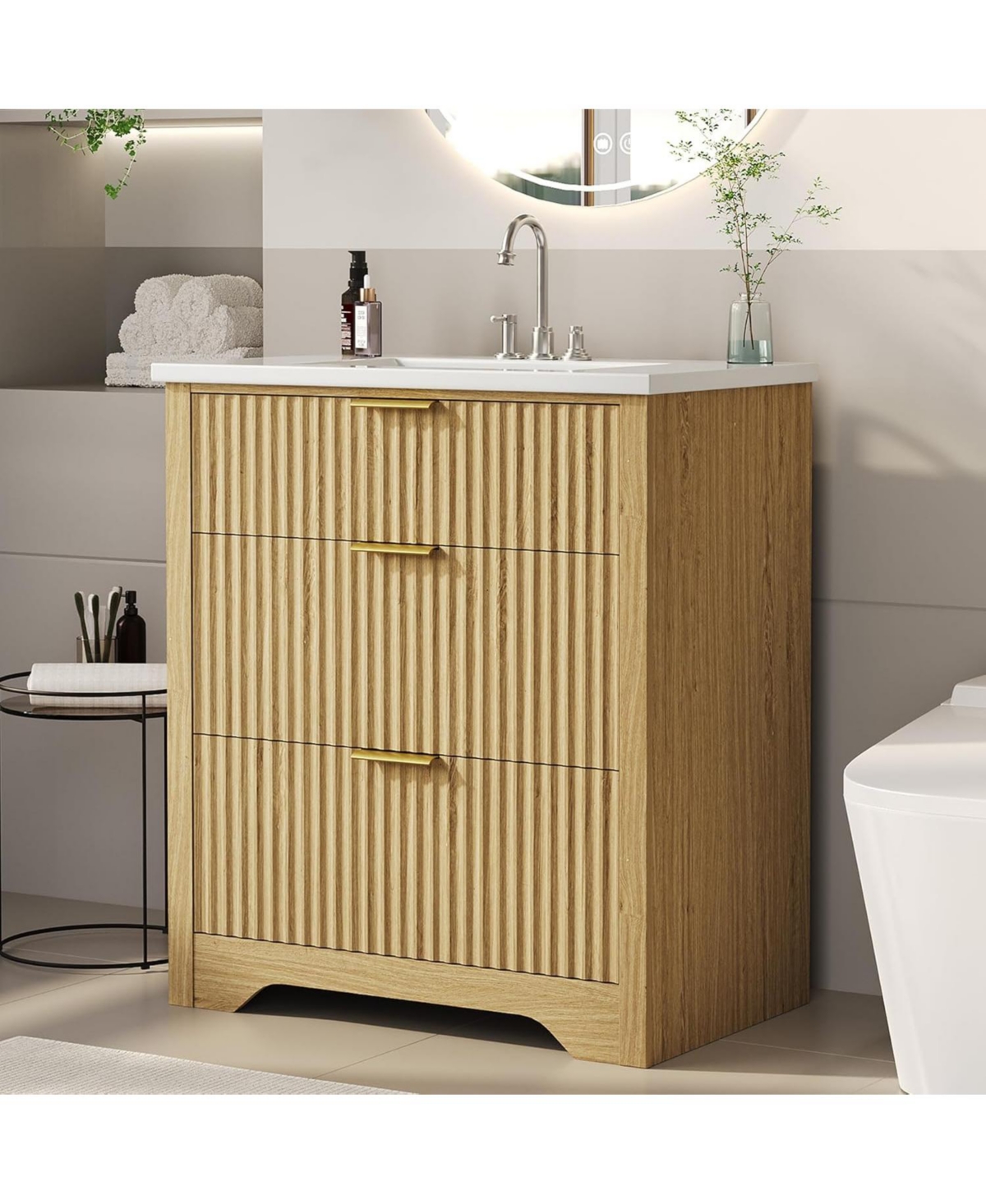 Click here for Draft - gaomon 30 Inch Fluted Bathroom Vanity with... prices