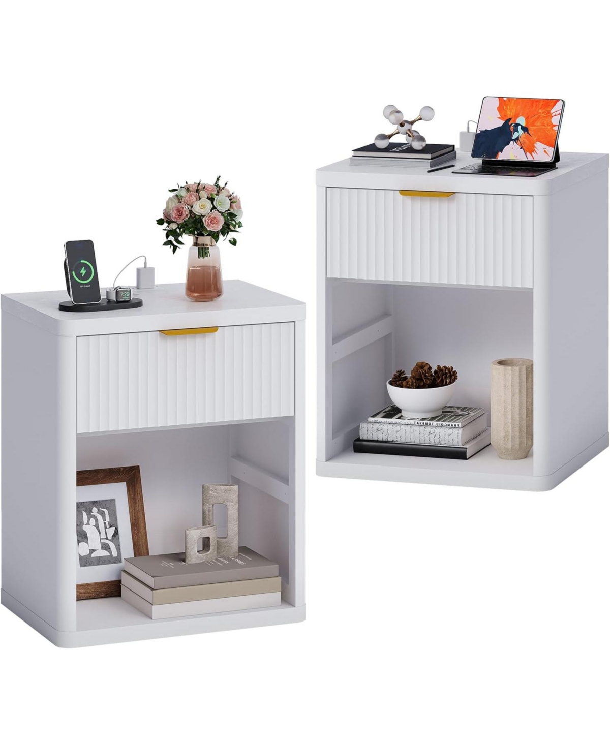 Click here for Draft - gaomon Fluted Nightstand with Charging Sta... prices