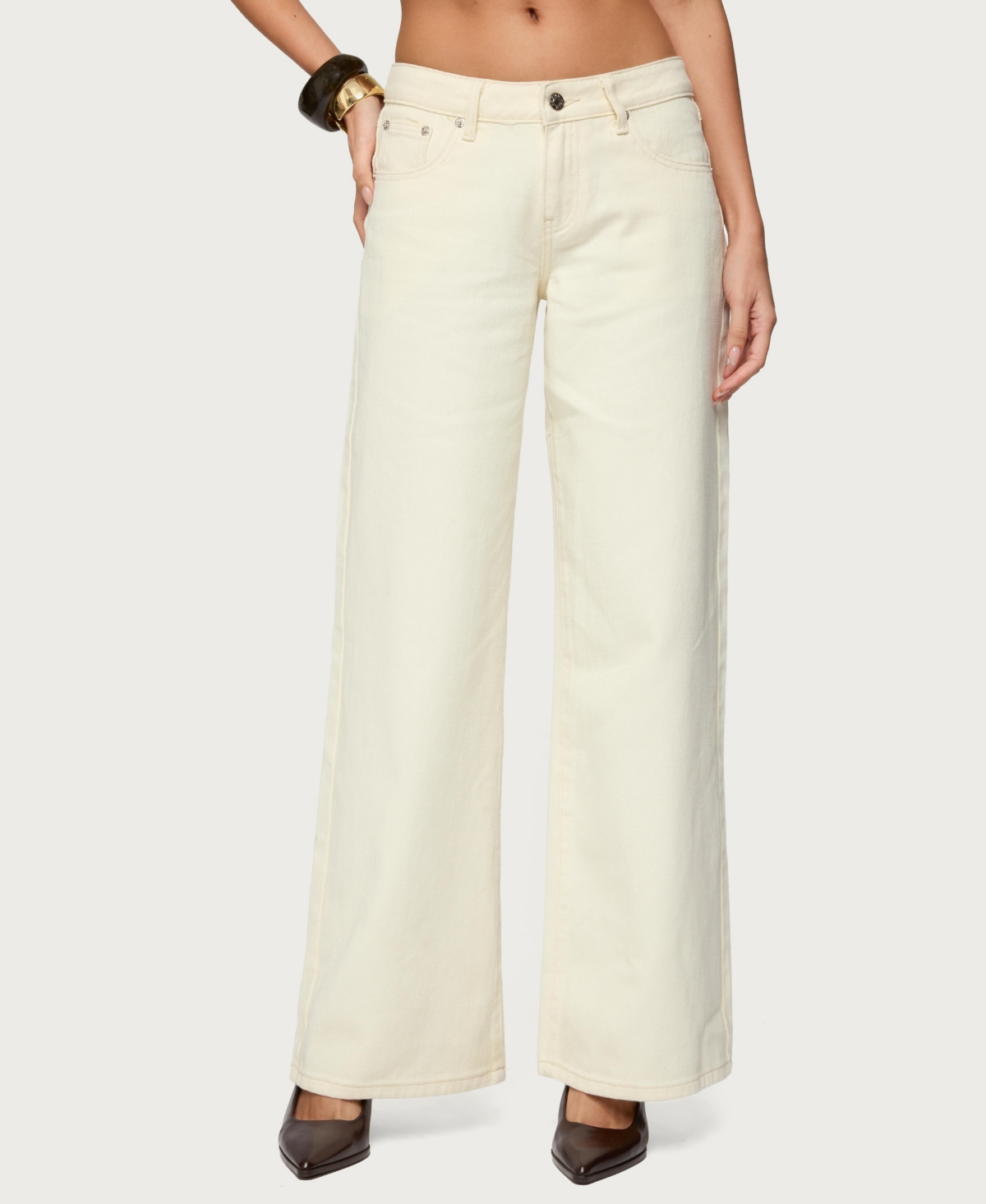Edikted Womens Roman Low Rise Slouchy Jeans - Cream