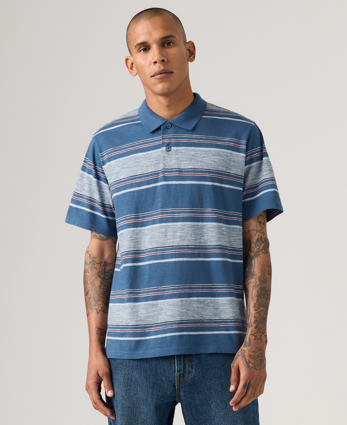 Click here for Levis Mens Merritt Striped Collared Polo Shirt - E... prices