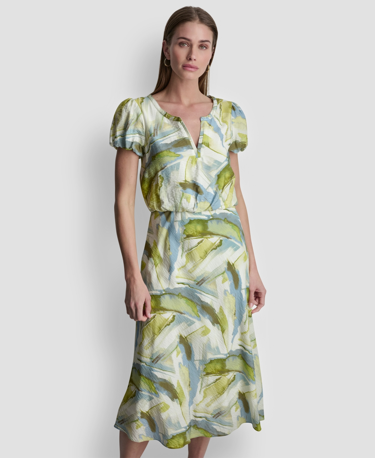 Click here for Dkny Womens Printed V-Neck Midi Dress - March Wate... prices
