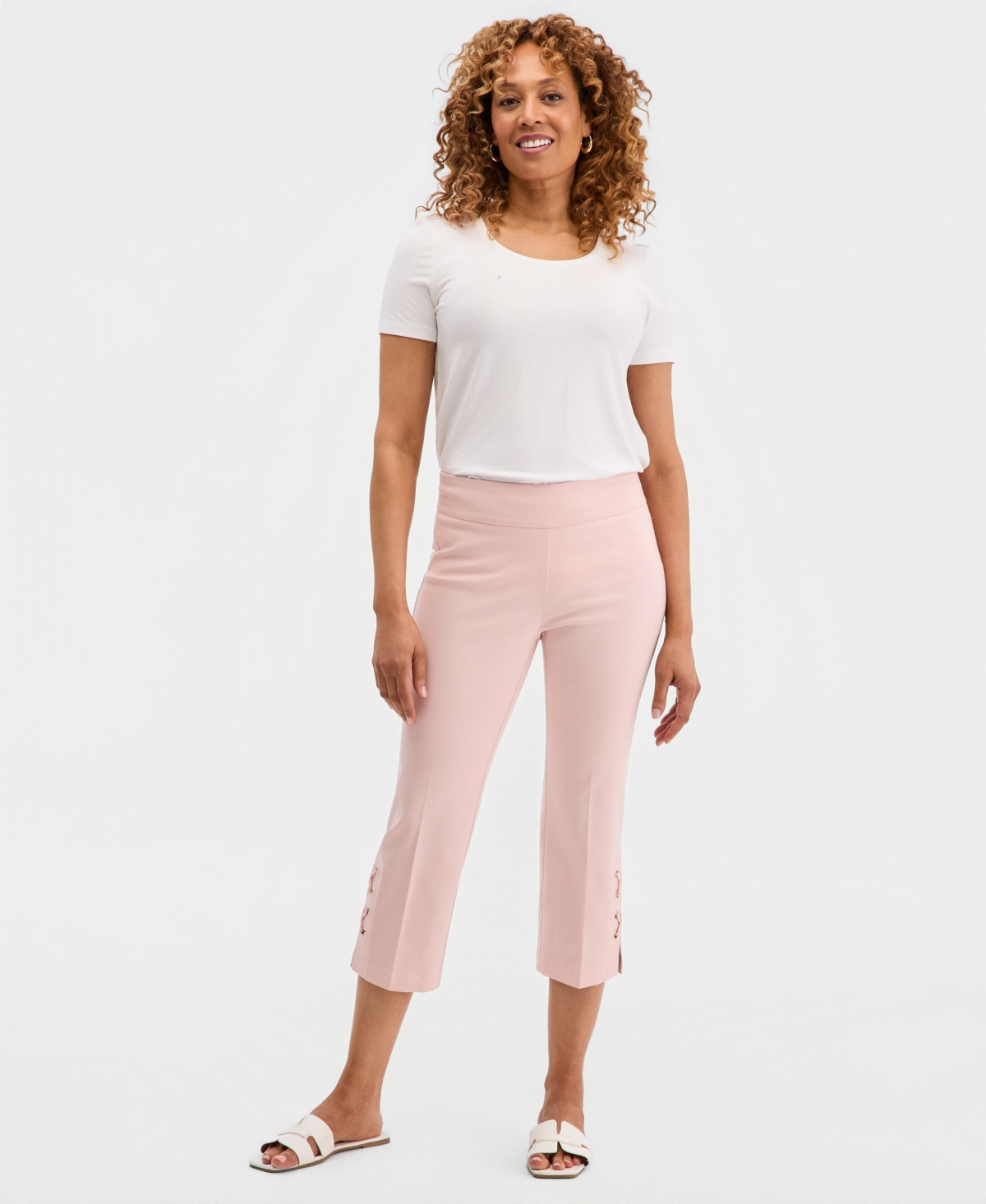Click here for Jm Collection Womens Side Lace-Up Pull-On Capri Pa... prices