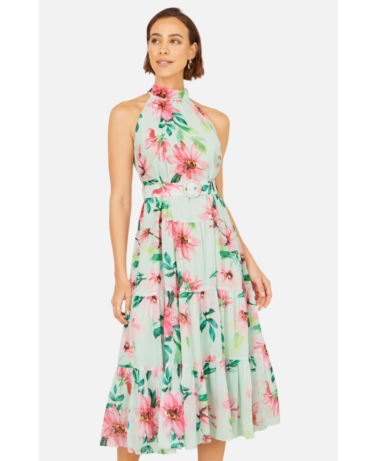 Click here for Yumi Womens Floral Halter Neck Midi Dress - Mint g... prices