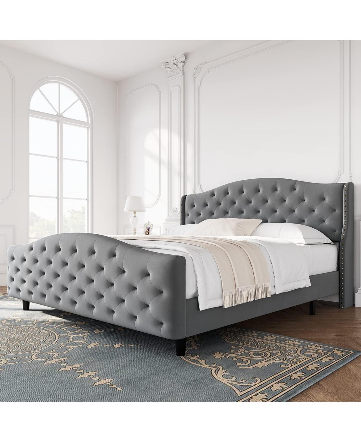 Click here for gaomon King Size Velvet Bed Frame with Headboard a... prices