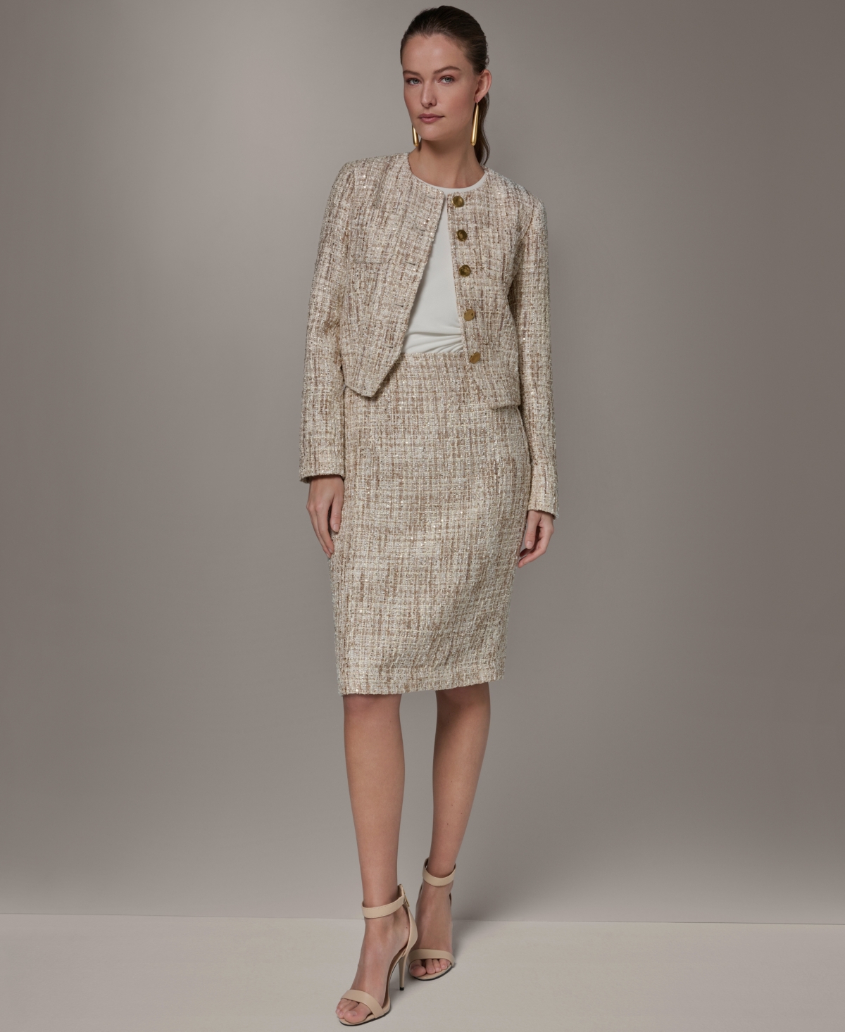 Click here for Donna Karan New York Petite Button-Front Cropped J... prices