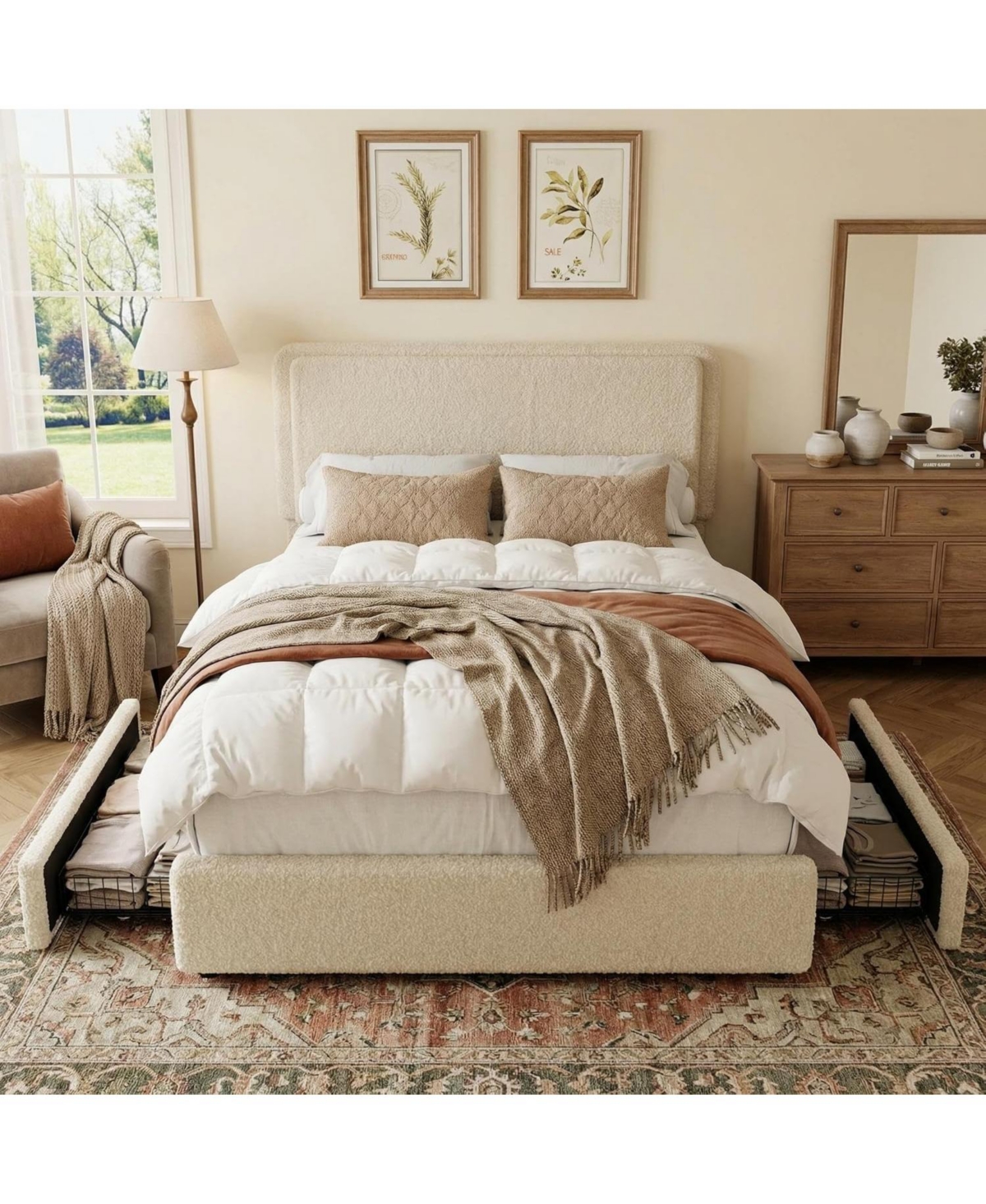 Click here for gaomon Teddy Fleece Bed Frame  Cloud Cream Bed Fra... prices