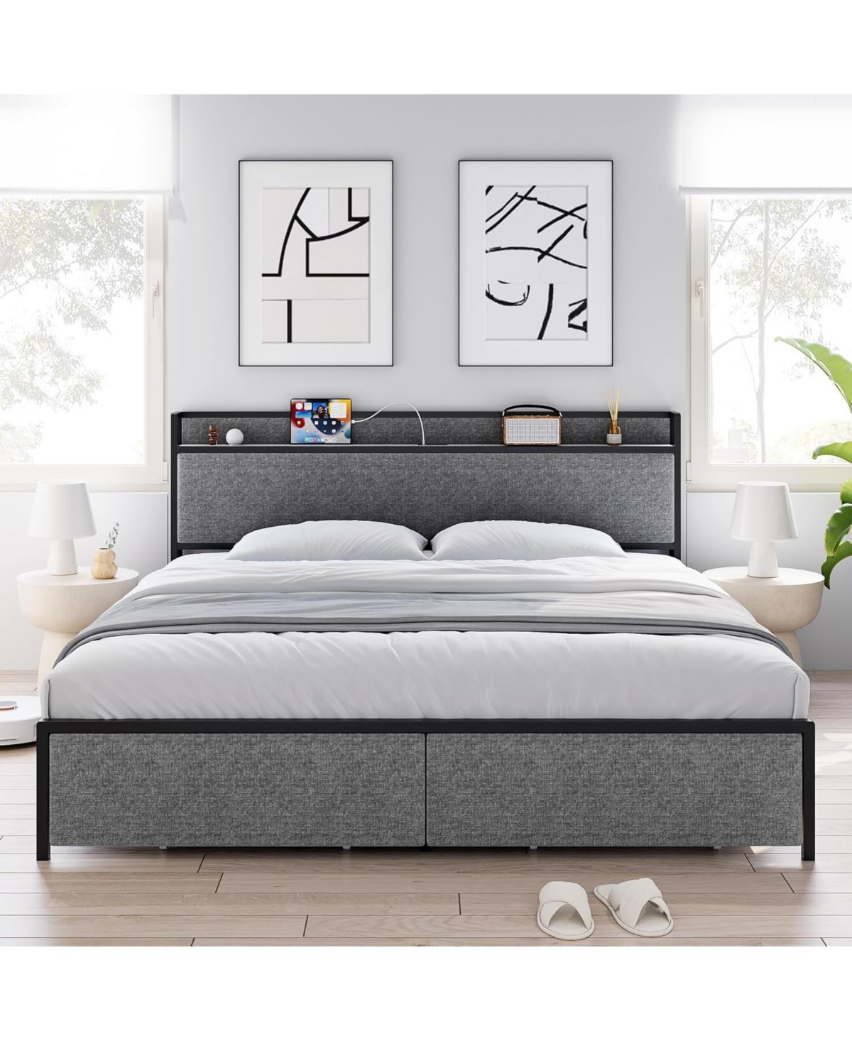 Click here for gaomon Size Bed Frame with Headboard and Storage... prices