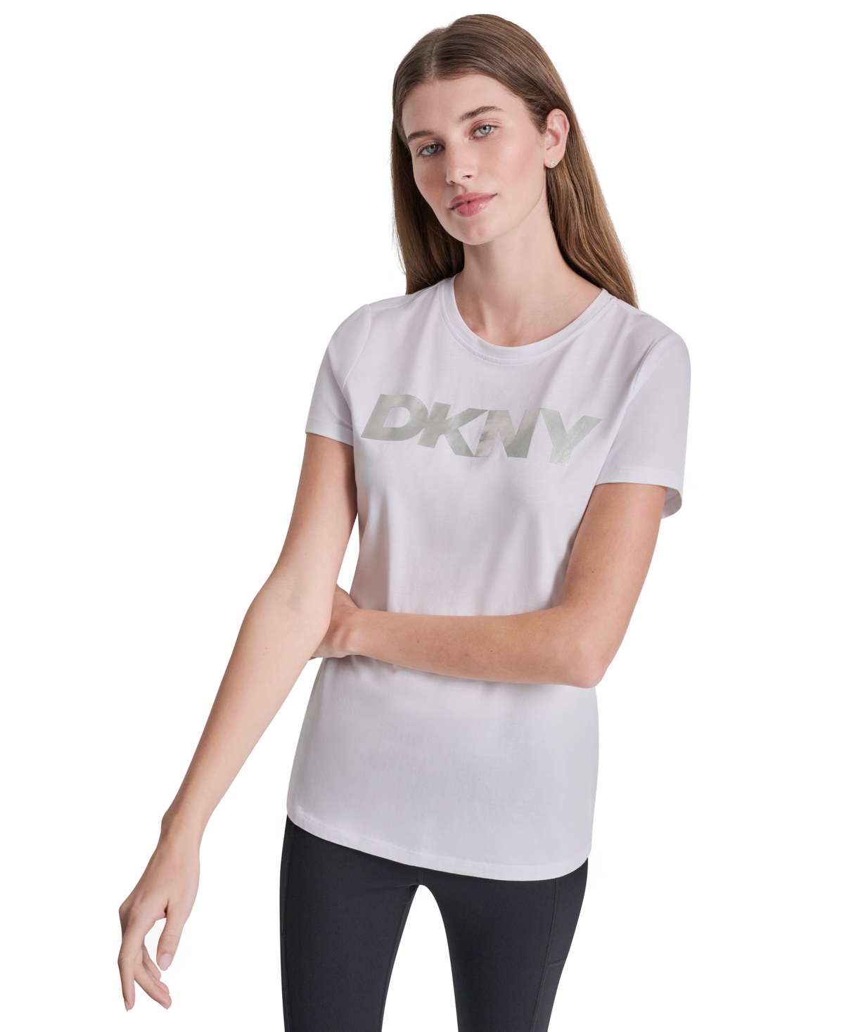 Click here for Dkny Sport Womens Foil Logo T-Shirt - White prices