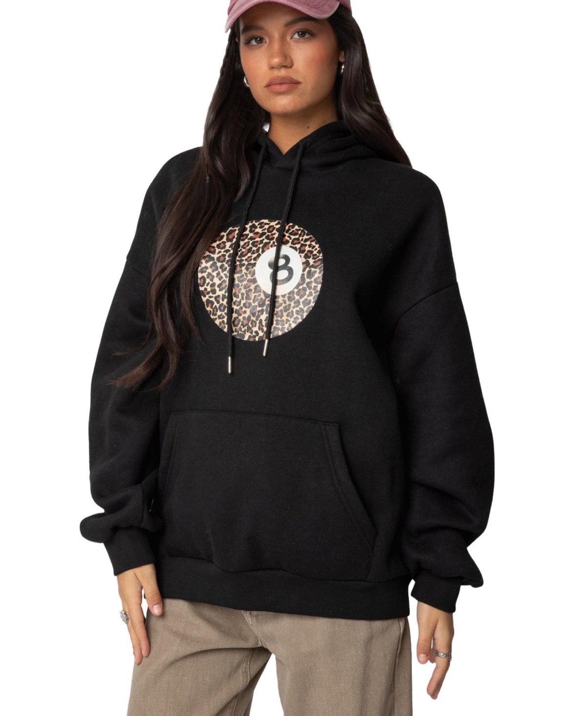 Click here for Edikted Womens Leopard 8 Oversized Hoodie - Black prices