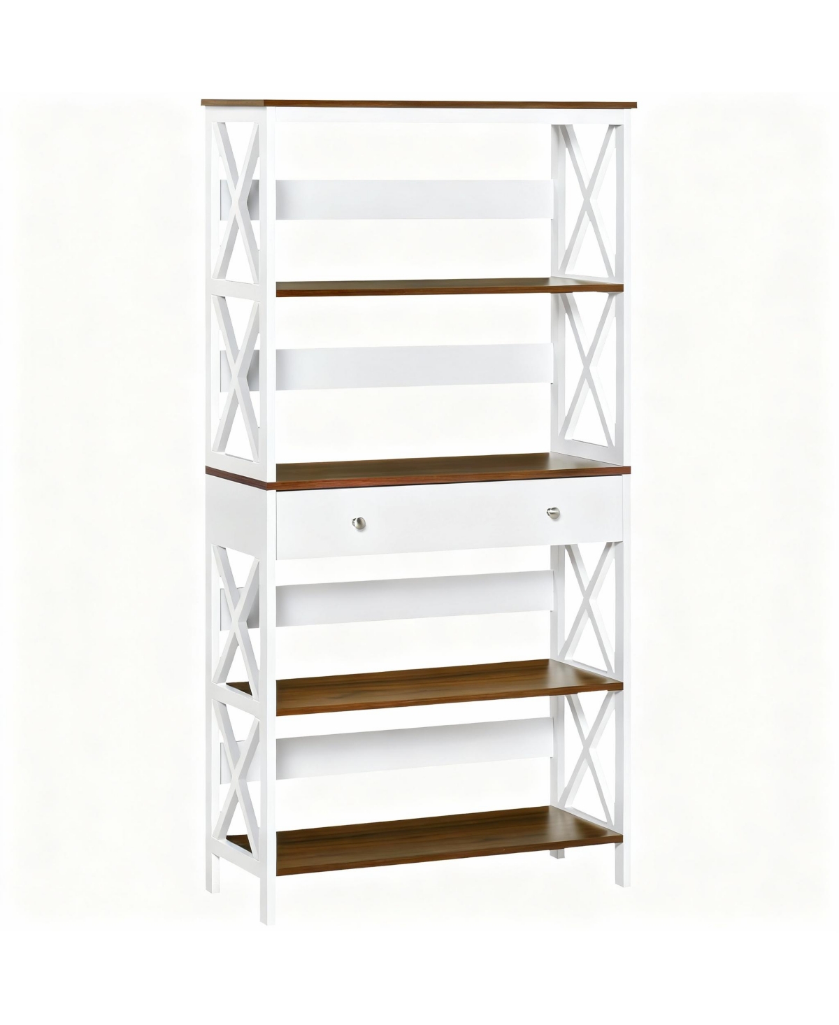 Click here for Yigii 4-Tier Walnut & White Bookshelf with Drawer... prices
