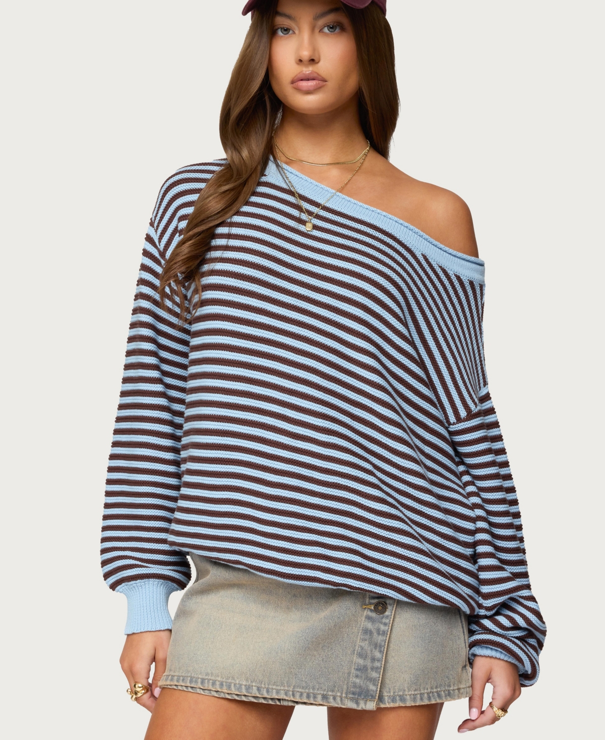Click here for Edikted Womens Averi Striped Oversized Off Shoulde... prices