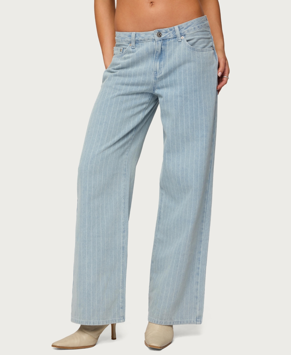 Click here for Womens Pinstripe low rise jeans - Light-blue-washe... prices
