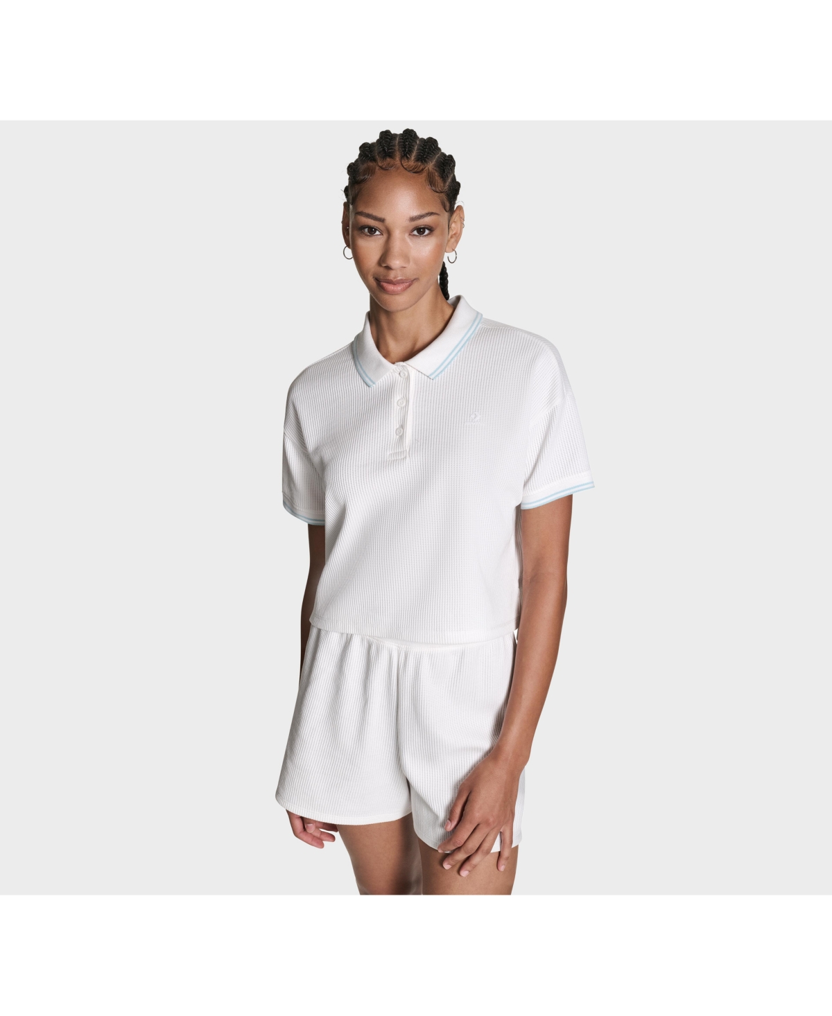Click here for Draft - Converse Womens Cropped Waffle Polo - Whit... prices