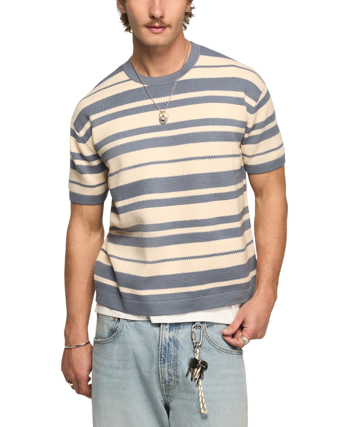 Click here for Lucky Brand Mens Textured Stripe Boxy Sweater T-Sh... prices