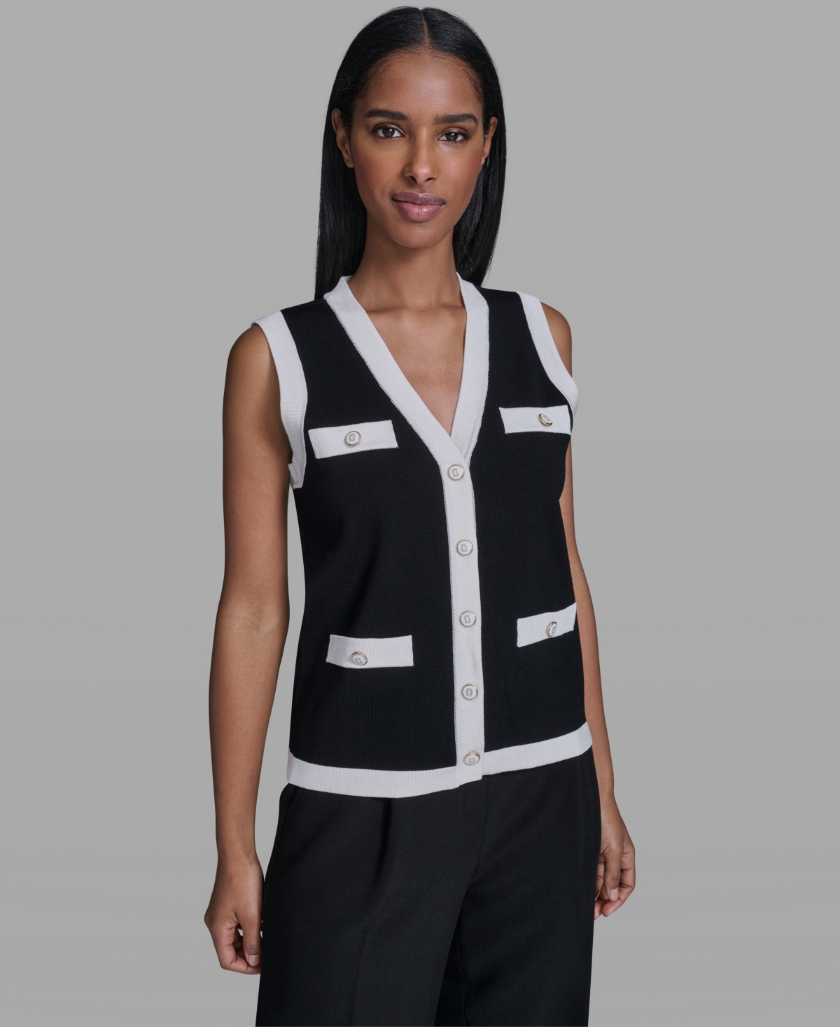 Click here for Karl Lagerfeld Paris Womens Button-Down V-Neck Swe... prices