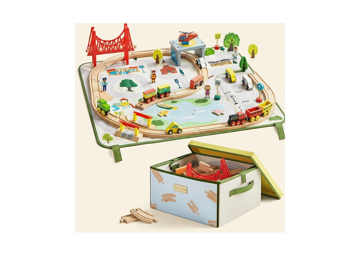 Click here for Tiny Land 110-Piece Wooden Train Set with Folding... prices