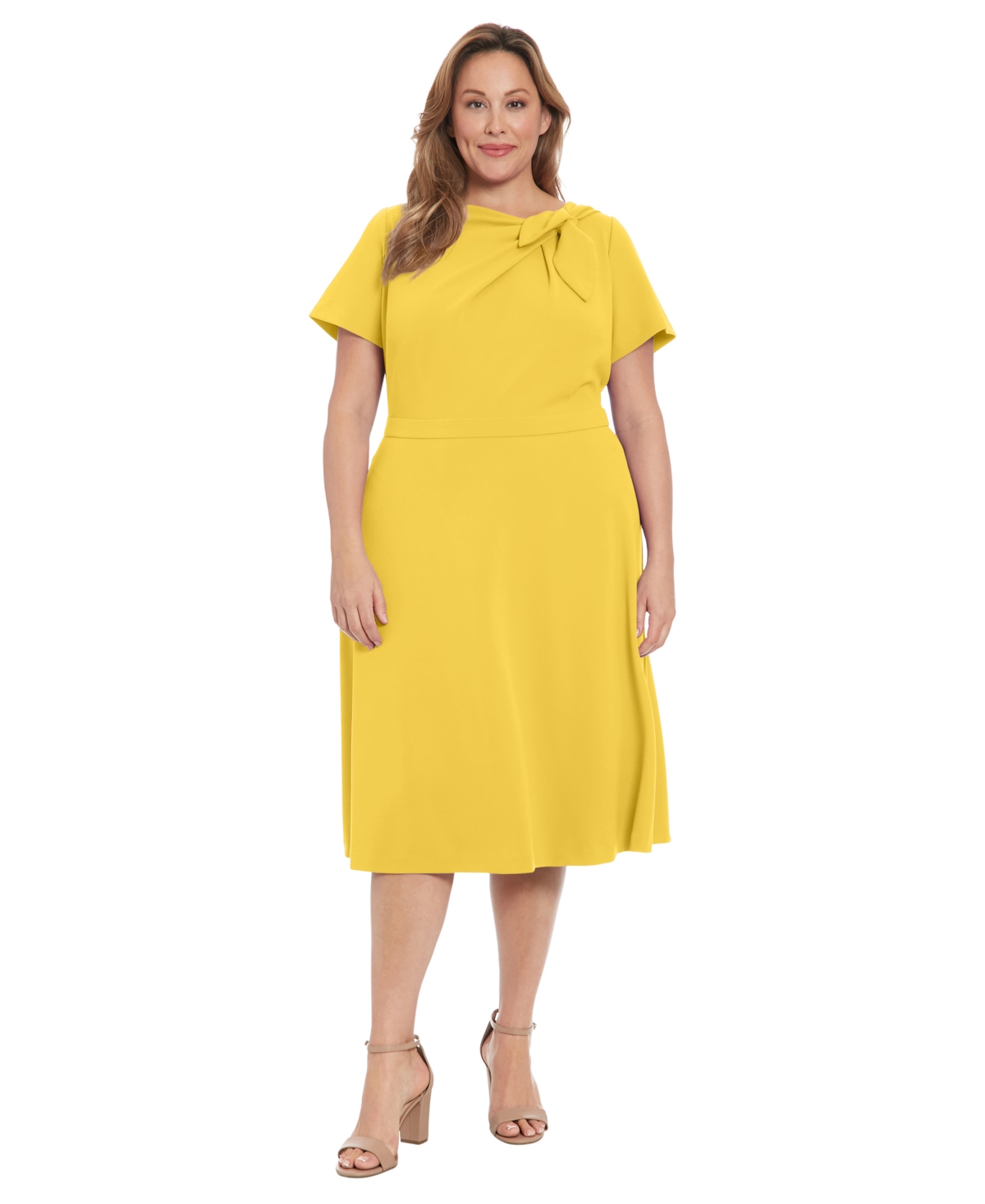 Click here for London Times Plus Size Bow Neck Midi Dress - Banan... prices