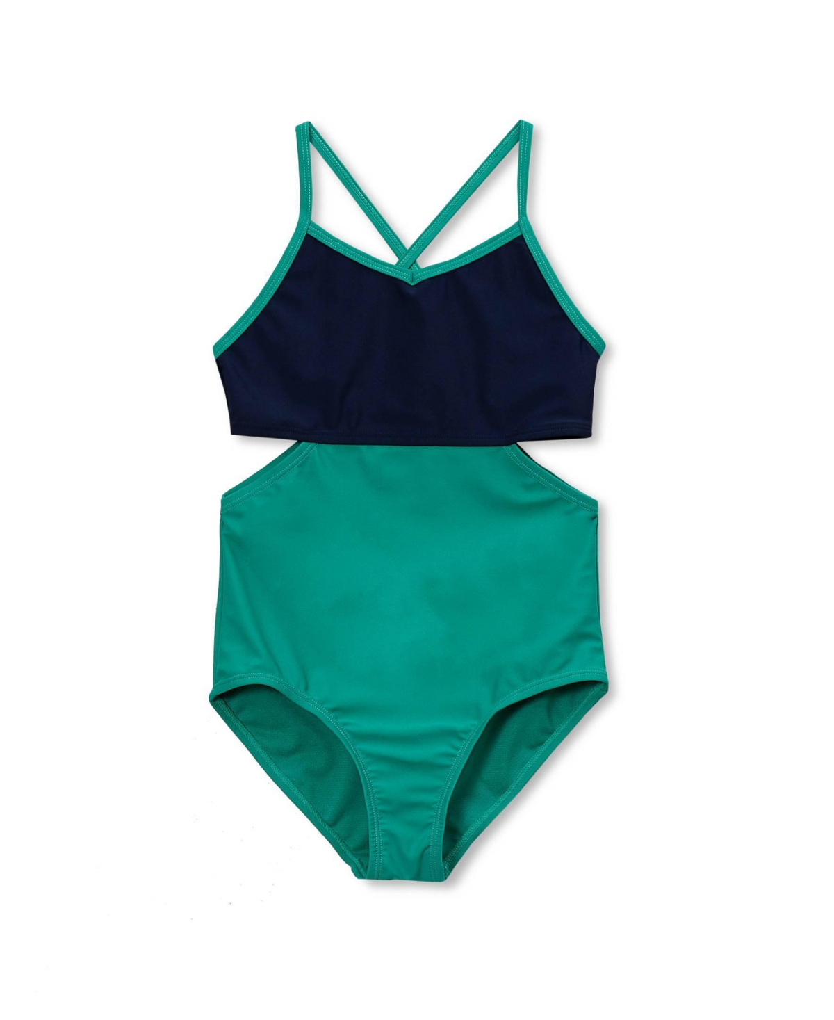 Click here for Lands End Girls X-Back One Piece Swimsuit - Navy/g... prices