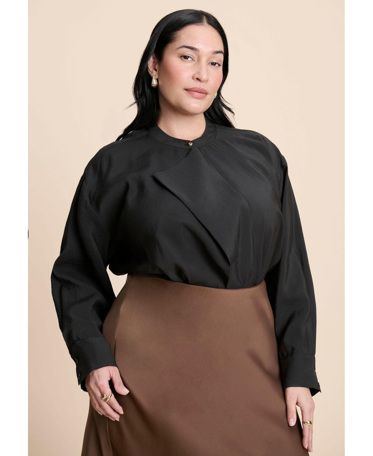 Click here for Eloquii Womens Neck Pleat Blouse - Black onyx prices