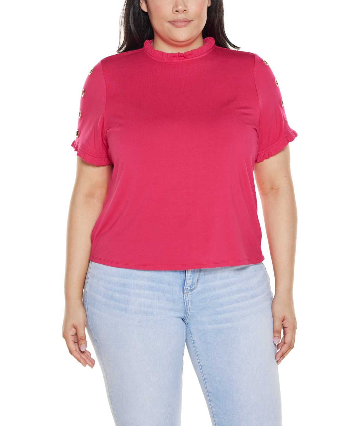 Click here for Belldini Plus Size Ruffle-Trim Grommet Knit Top -... prices