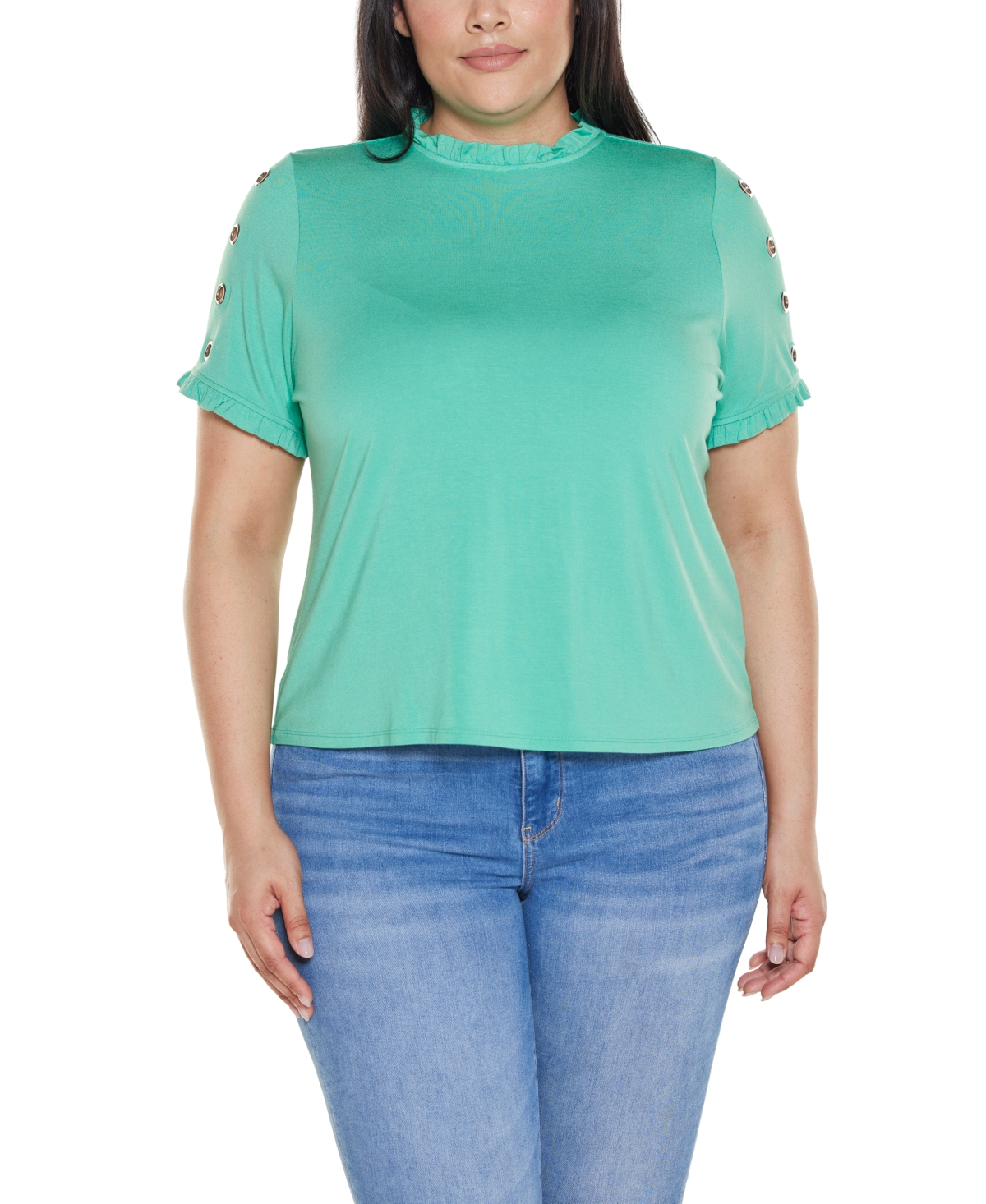 Click here for Belldini Plus Size Ruffle-Trim Grommet Knit Top -... prices