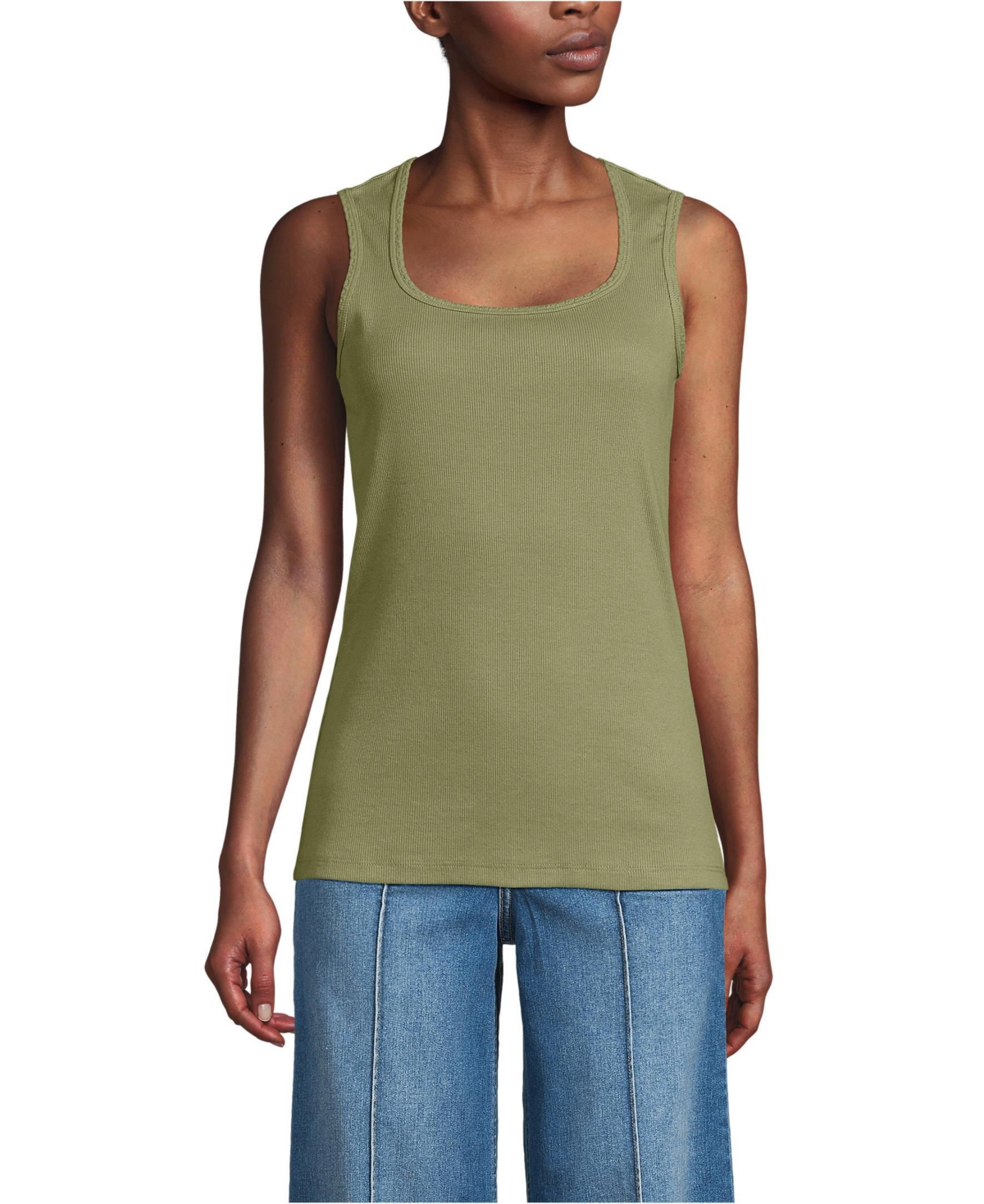 Click here for Lands End Womens Micro Rib Square Neck Tank Top -... prices