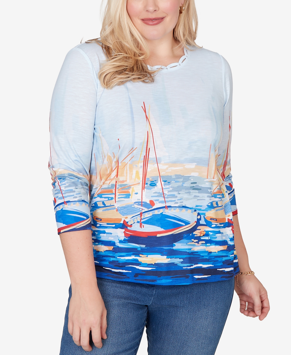 Click here for Alfred Dunner Womens Port Side Harbor Scene Printe... prices