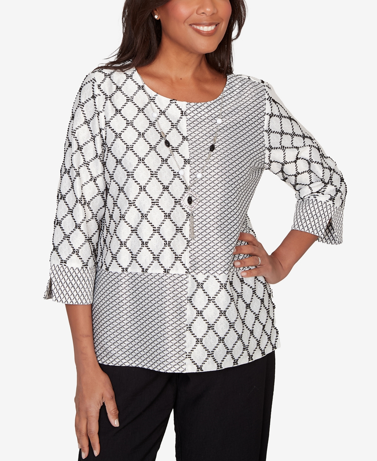 Click here for Alfred Dunner Womens Crowd Pleaser Spliced Diamond... prices