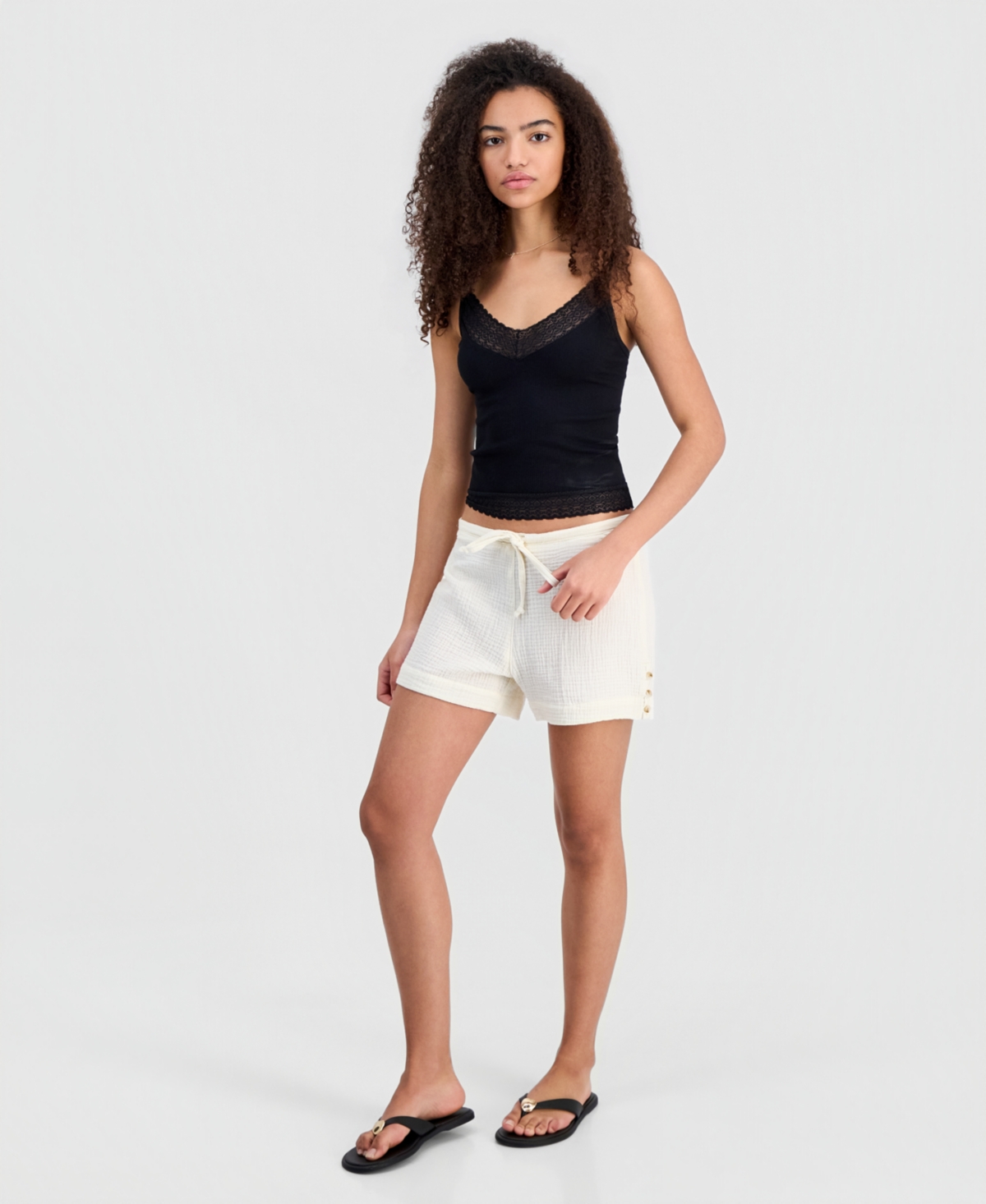 Click here for Indigo Rein Juniors Cotton Gauze Button-Hem Shorts... prices