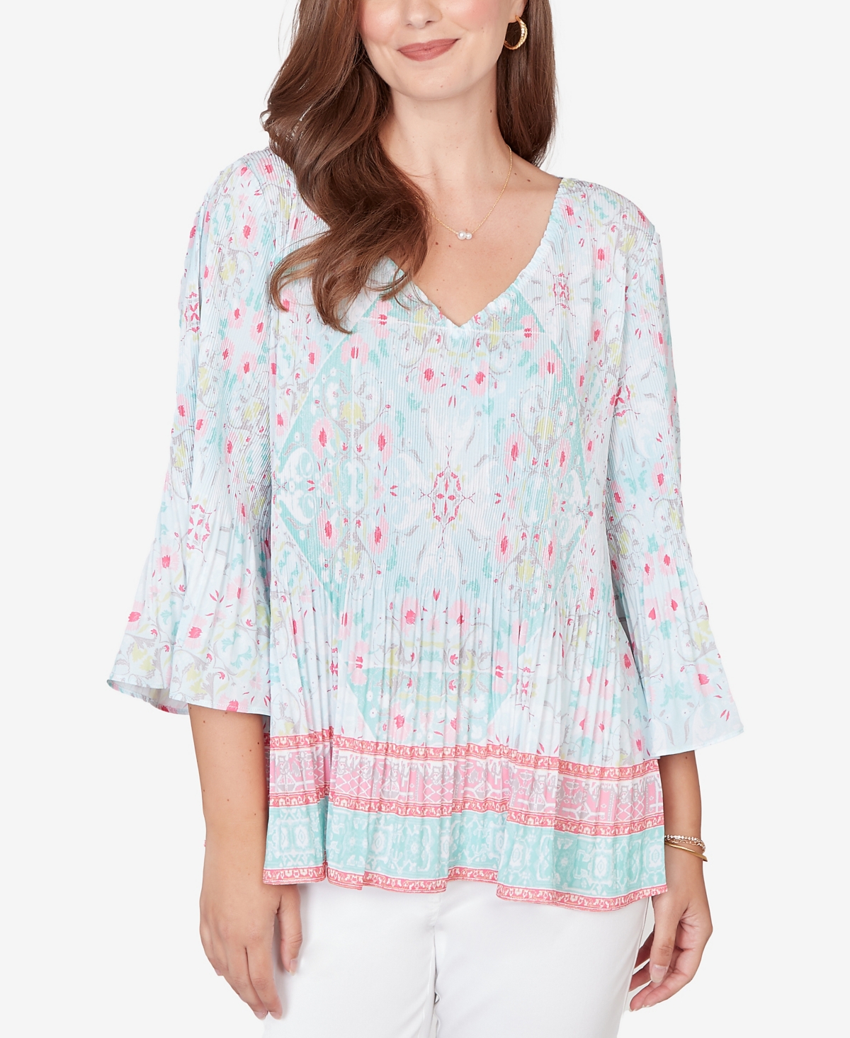 Click here for Ruby Rd. Petite Pleated Tapestry Print Bell Sleeve... prices