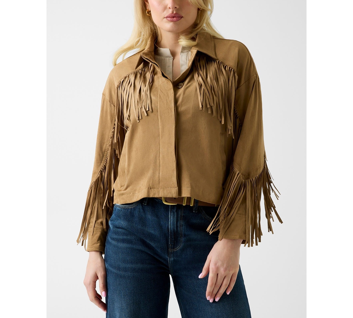 Click here for Guess Womens Ibby Long-Sleeve Fringe Jacket - Wet... prices