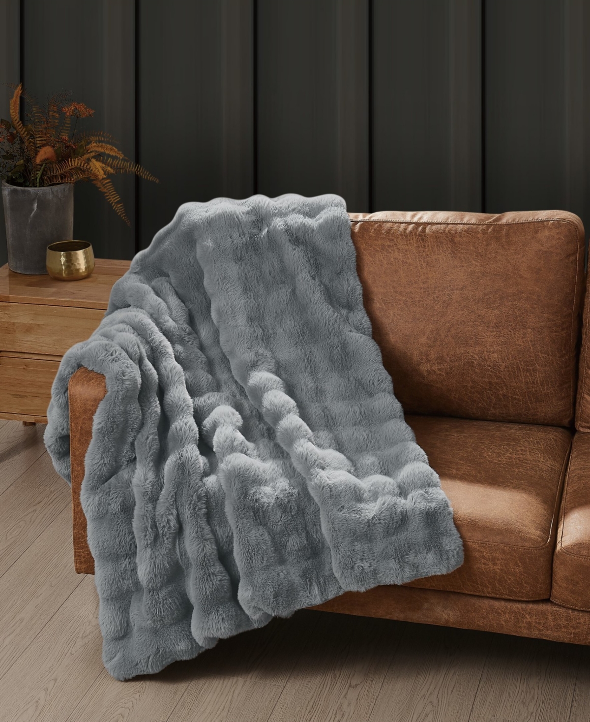 Click here for Frye Bubble Rabbit Faux Fur Throw  50 x 70 - Gray prices