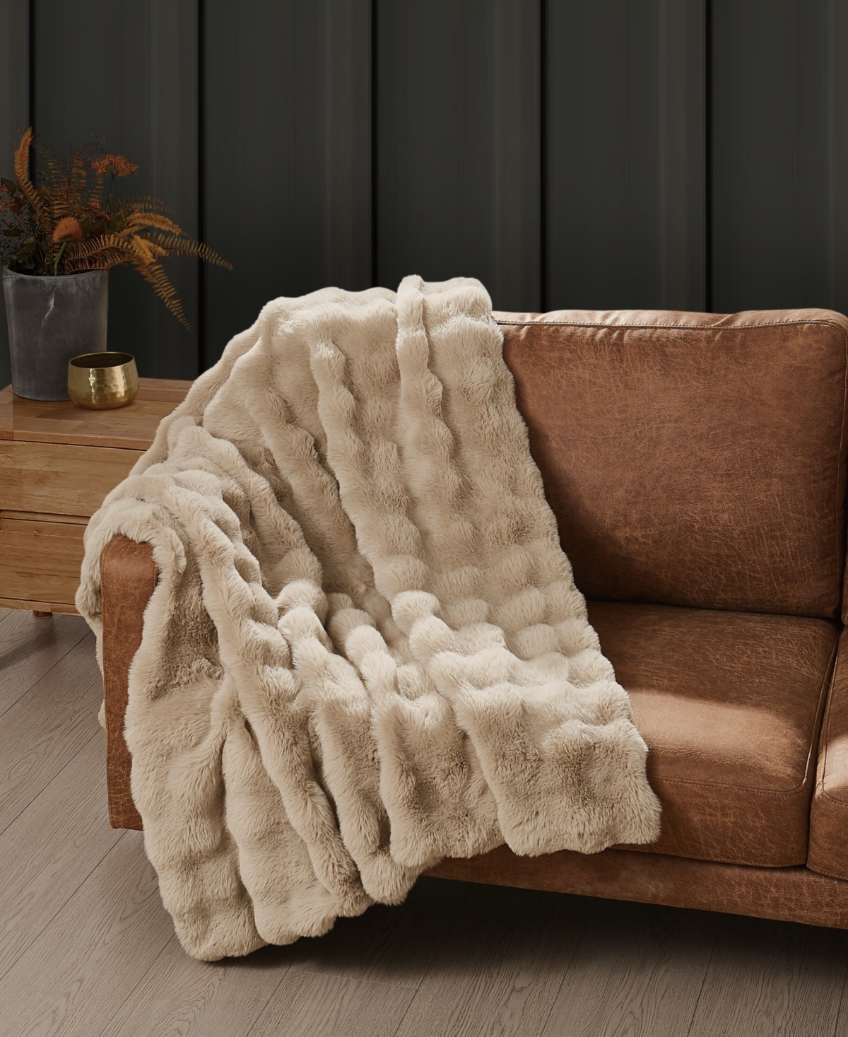 Click here for Frye Bubble Rabbit Faux Fur Throw  50 x 70 - Tan prices