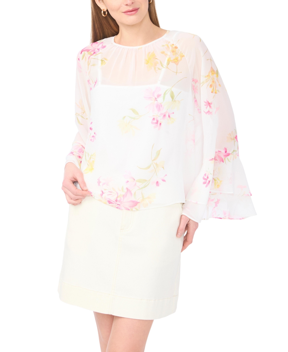 Click here for Vince Camuto Womens Crewneck Blouse - Lemon Cream prices