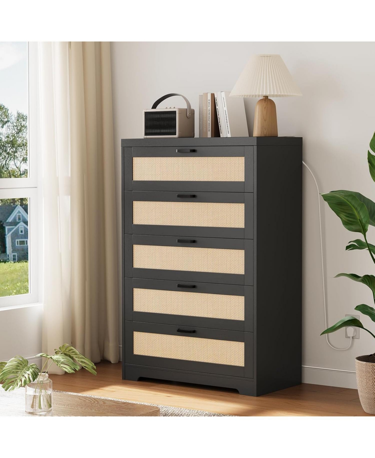 Click here for gaomon Rattan 5-Drawer Dresser - black natural prices