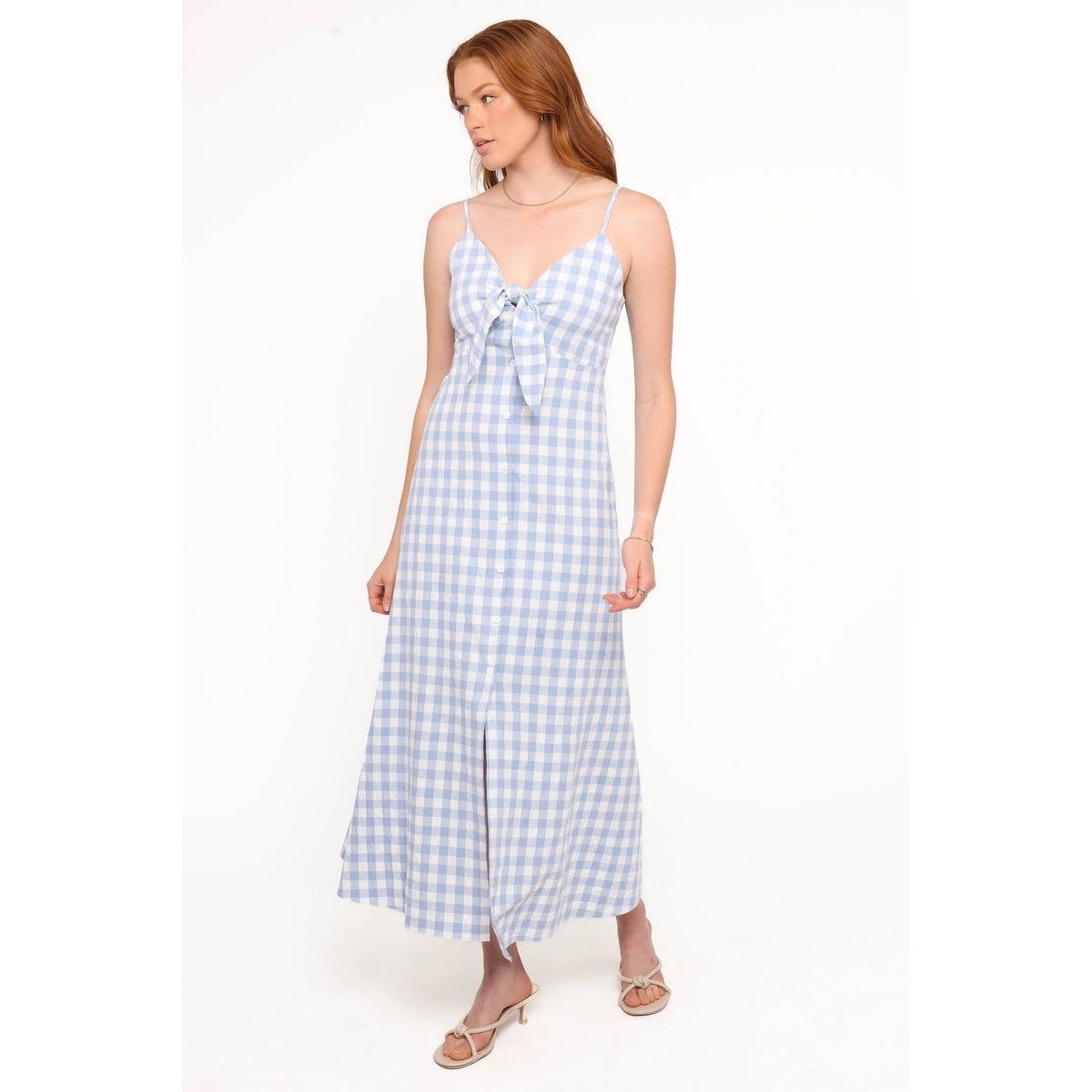 Click here for Petal and Pup Womens Menora Maxi Dress - Blue ging... prices