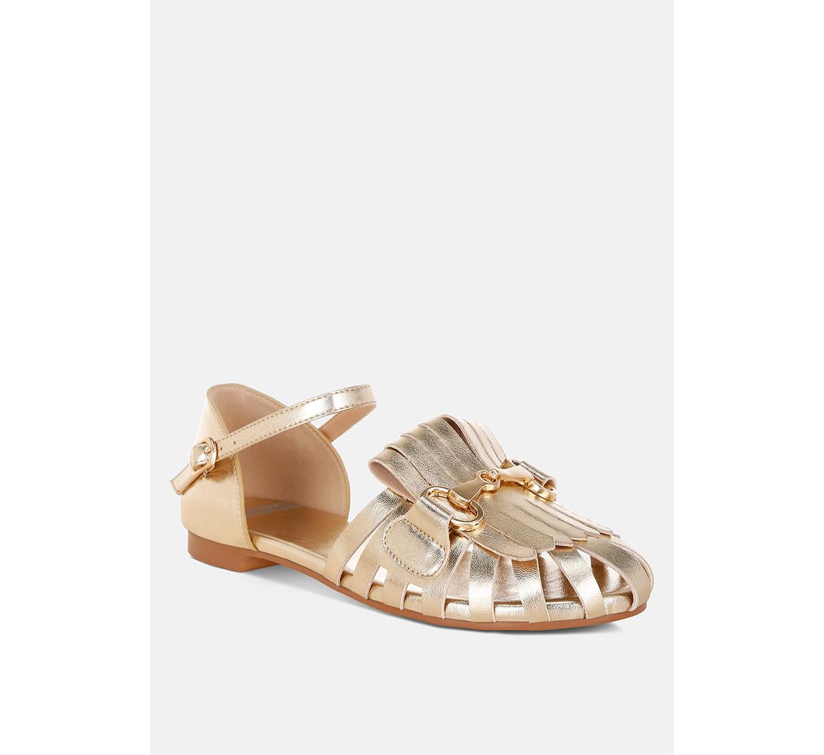 Click here for Rag & Co Womens Noori Metallic Fringe Flat Sandals... prices