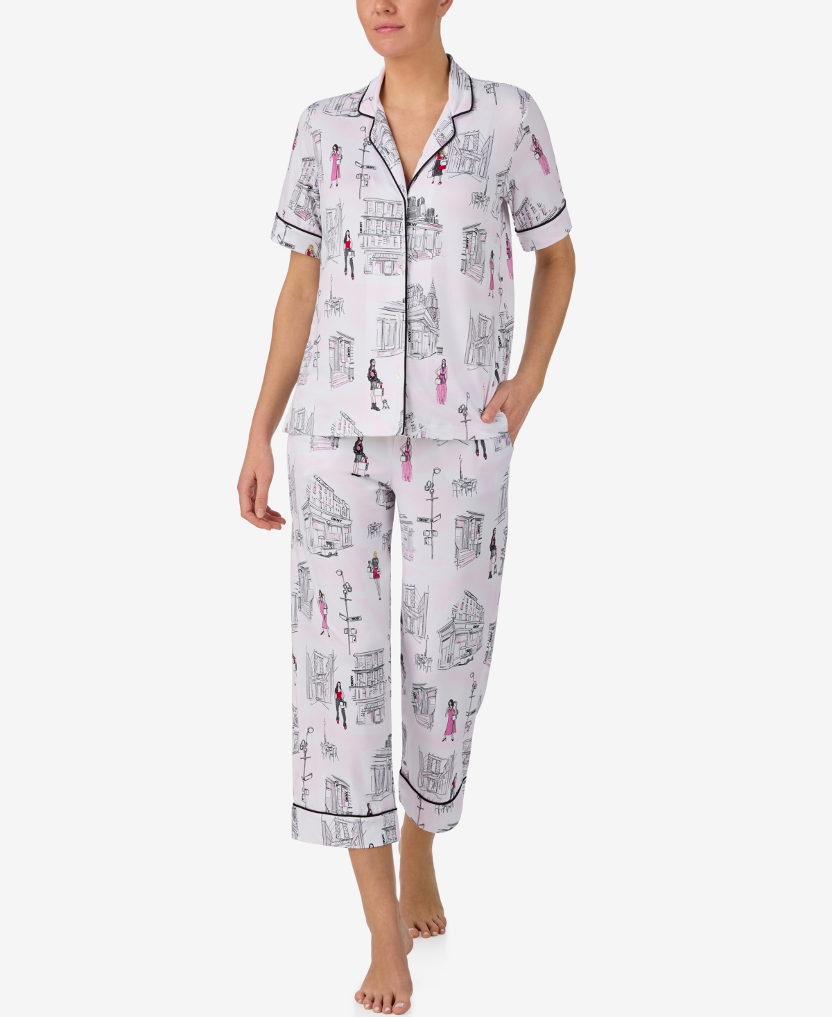 Click here for Dkny Womens Short-Sleeve Notch Top and Pull-On Pan... prices