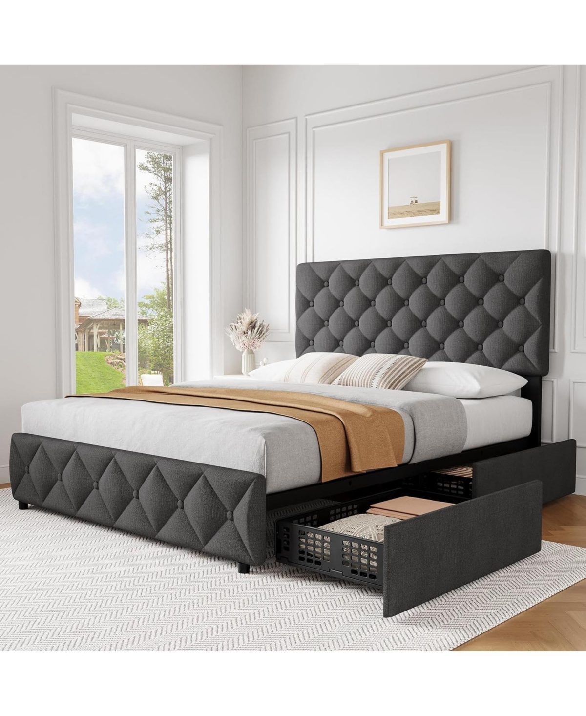 Click here for Gaomon Queen Size Bed Frame with 4 Storage Drawers... prices