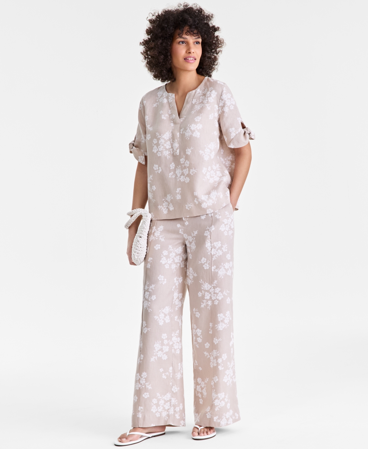 Click here for Charter Club Womens 100 Linen Floral Pleated Pants... prices
