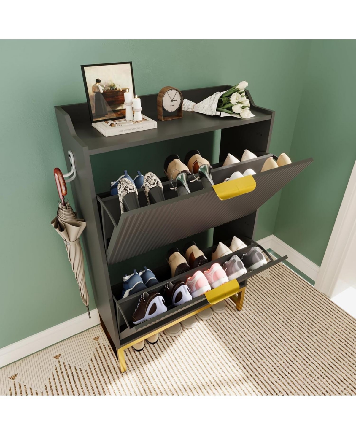 Click here for gaomon Fluted 2 Flip Drawer Shoe Cabinet - Freesta... prices